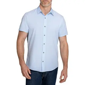 W.R.K Abstract Stripe Short Sleeve Performance Button-down Shirt - Blue