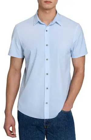 W.R.K Abstract Geo Performance Short Sleeve Button-down Shirt - Light Blue