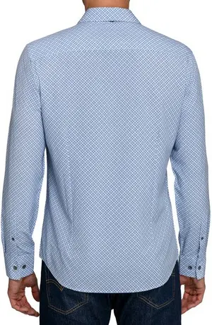 W.R.K Slim Fit Geometric Print Performance Button-up Shirt - Blue/green