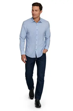 W.R.K Slim Fit Geometric Print Performance Button-up Shirt - Blue/green