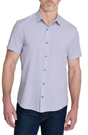 W.R.K Slim Fit Abstract Performance Short Sleeve Button-up Shirt White