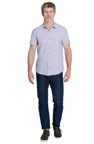 W.R.K Slim Fit Abstract Performance Short Sleeve Button-up Shirt - White