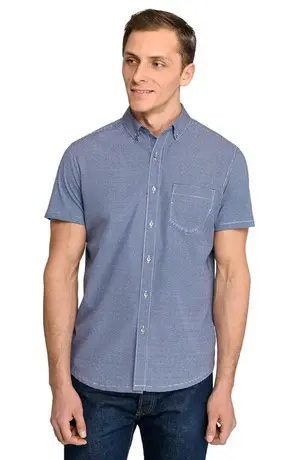 W.R.K Slim Fit Micro Square Reworked Short Sleeve Button-down Shirt