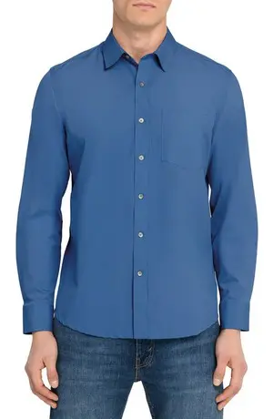 W.R.K Hudson Reworked Slim Fit Solid Cotton Button-up Shirt - Med Blue