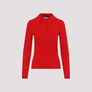 Prada Ribbed Long Sleeve Polo Shirt - Red