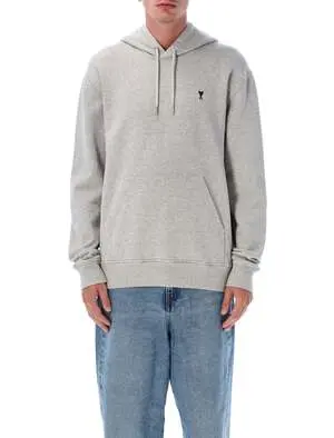 AMI Paris Embroidered Heart Logo Loopback Cotton Hoodie With Dropped Shoulders