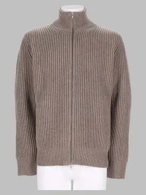 MAISON MARGIELA Ribbed Wool Zip-front Mock Neck Cardigan