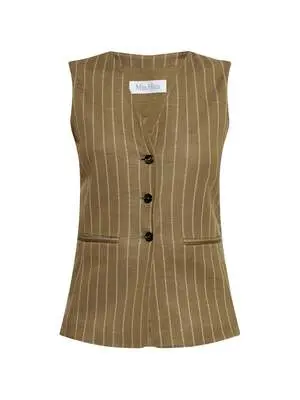 Max Mara MAX MARA Pinstriped Tailored Vest Kaki