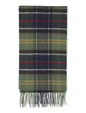 Barbour Wool Blend Fine Knit Check Pattern Scarf With Fringe Detailing - Multicolour