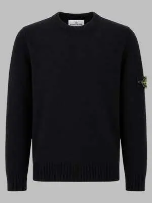 Stone Island Crewneck Wool Sweater With Sleeve Badge - Black