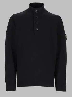 Stone Island Buttoned Mock Neck Sweater - Black