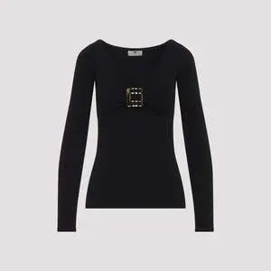 Elisabetta Franchi Long-sleeve Viscose Blend Top With Embellishment