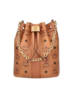 Mcm Monogram Drawstring Bucket Bag With Chain Strap