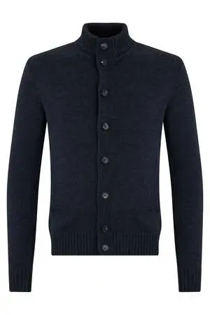 SLOWEAR Ribbed Collar Virgin Wool Cardigan