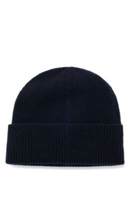 BOSS Knit Cashmere Beanie With Metal Logo Plaque