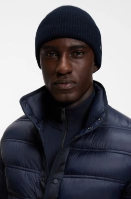 BOSS Knit Cashmere Beanie With Metal Logo Plaque