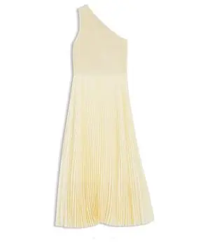 BOSS Ribbed Knit One-shoulder Dress With Pleated Skirt - Light Beige
