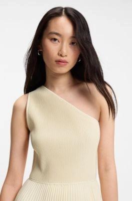 BOSS Ribbed Knit One-shoulder Dress With Pleated Skirt