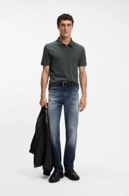 BOSS Stretch-cotton Slim-fit Polo Shirt With Logo Patch - Light Green