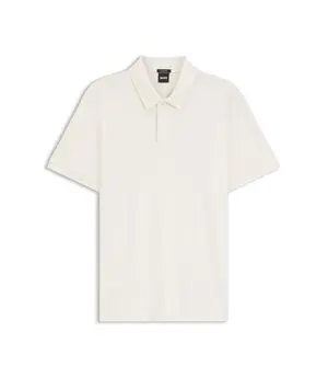 BOSS Geometric-jacquard Polo Shirt In Cotton - White