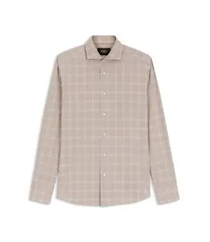 BOSS Slim-fit Shirt In Checked Italian-made Cotton - Light Beige