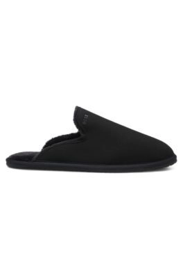 BOSS Shearling-lined Slip-on Slippers With Logo Detail