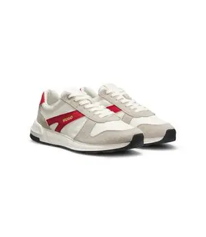 Hugo Suede-trimmed Nylon Sneakers With Logo Detail - White