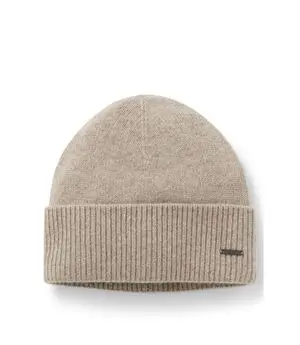 BOSS Knit Cashmere Beanie With Metal Logo Plaque - Light Brown