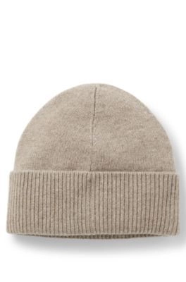 BOSS Knit Cashmere Beanie With Metal Logo Plaque