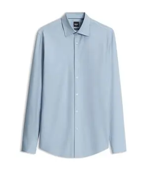 BOSS Slim-fit Shirt In Cotton-blend Flannel Light Blue