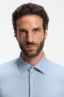 BOSS Slim-fit Shirt In Cotton-blend Flannel - Light Blue