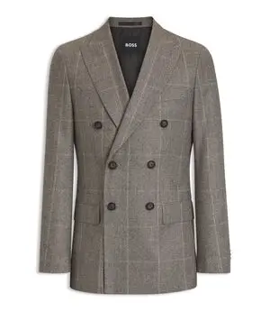 BOSS Virgin Wool Checked Double-breasted Jacket