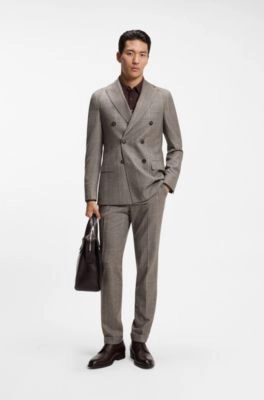 BOSS Virgin Wool Checked Double-breasted Jacket
