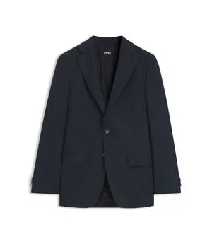 BOSS Patterned Slim-fit Blazer In Italian Virgin Wool - Dark Blue
