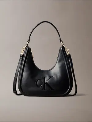 Calvin Klein Embossed Monogram Crescent Bag - Black