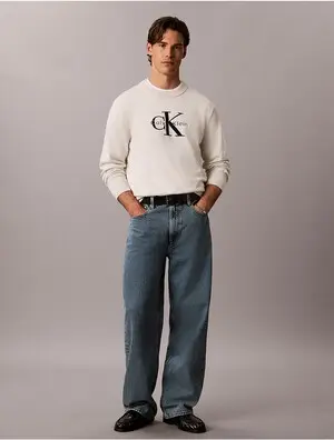 Calvin Klein Cotton Monologo Graphic Relaxed Sweater - Snow Heather