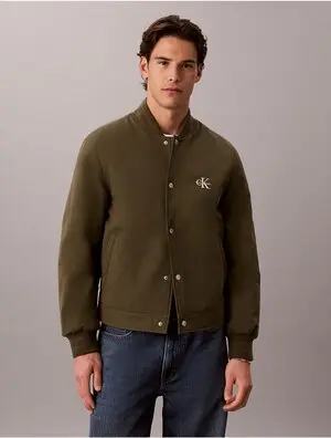 Calvin Klein Mixed Media Varsity Bomber Jacket - Olive Night