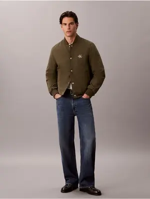 Calvin Klein Mixed Media Varsity Bomber Jacket - Olive Night
