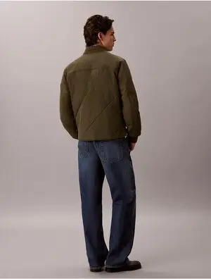 Calvin Klein Mixed Media Varsity Bomber Jacket - Olive Night