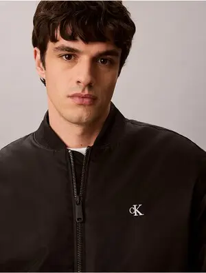 Calvin Klein Embroidered Monogram Nylon Bomber Jacket - Black