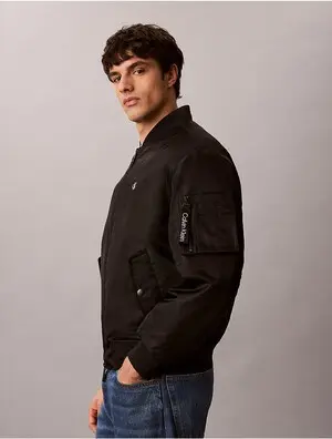 Calvin Klein Embroidered Monogram Nylon Bomber Jacket - Black