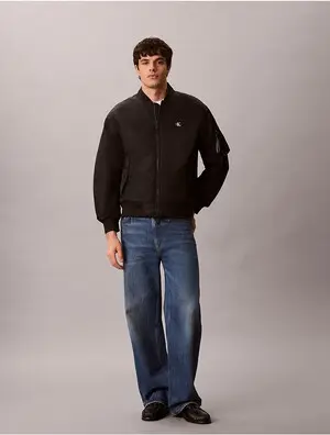Calvin Klein Embroidered Monogram Nylon Bomber Jacket - Black
