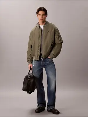 Calvin Klein Embroidered Monogram Nylon Bomber Jacket - Dusty Olive