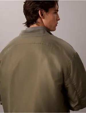 Calvin Klein Embroidered Monogram Nylon Bomber Jacket - Dusty Olive