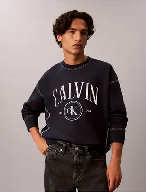 Calvin Klein Terry Logo Graphic Relaxed Sweatshirt - Dark Sapphire