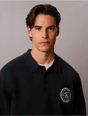 Calvin Klein Varsity Logo Polo Sweater - Dark Sapphire