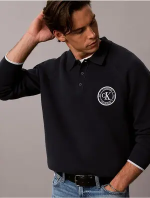 Calvin Klein Varsity Logo Polo Sweater - Dark Sapphire