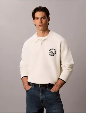 Calvin Klein Varsity Logo Polo Sweater - Tofu