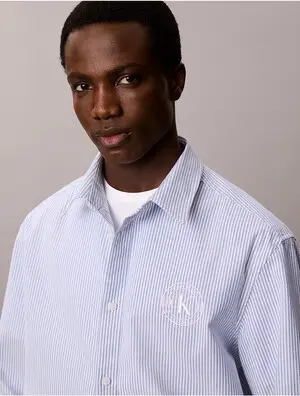 Calvin Klein Yarn-dyed Stripe Oxford Relaxed Shirt - Winter Blue