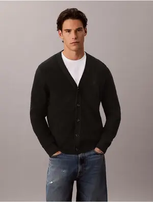 Calvin Klein Textured Cotton Cardigan With Monogram Logo